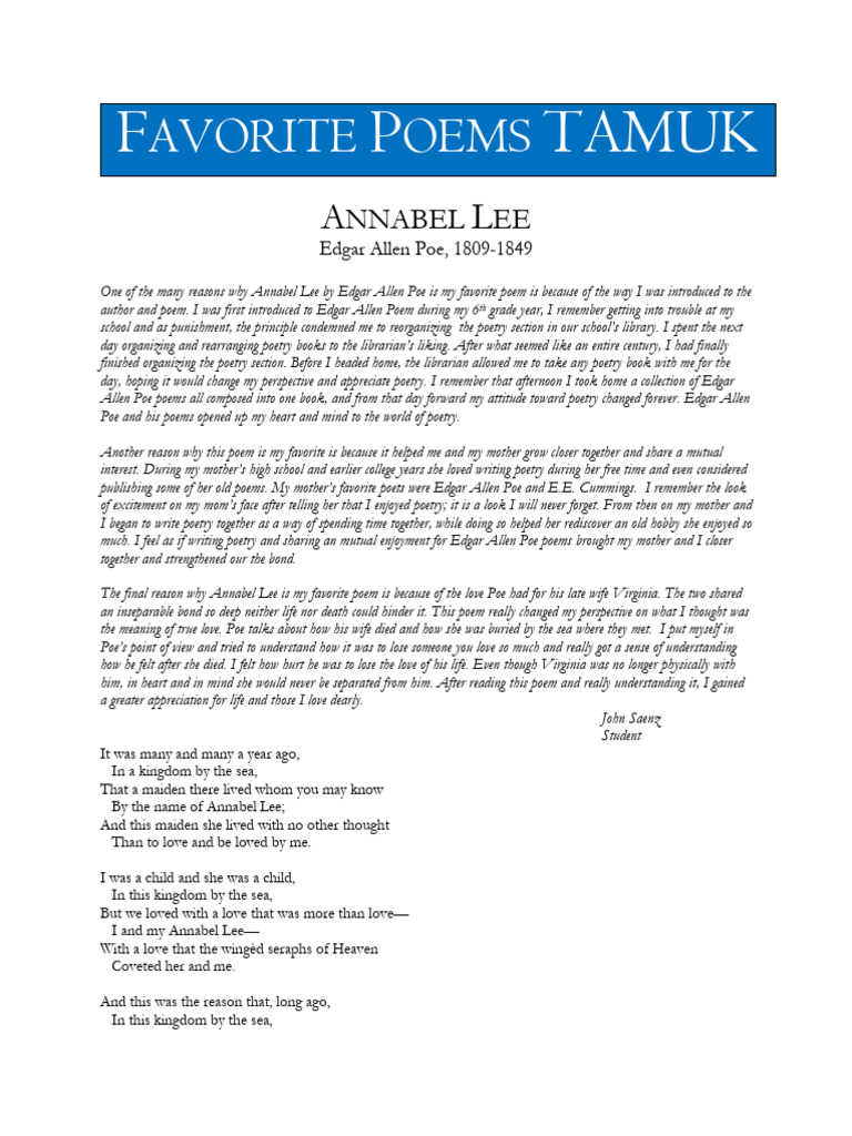 Annabel Lee by Edgar Allen Poe | PDF