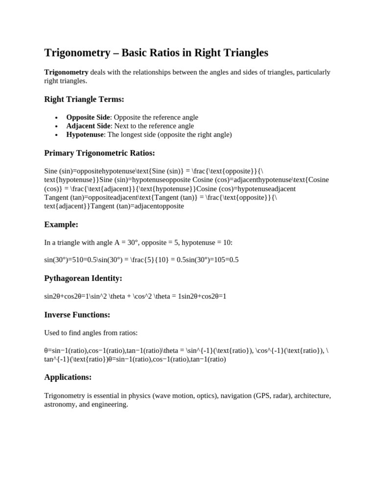 Trigonometric Ratios in Right Triangles | PDF