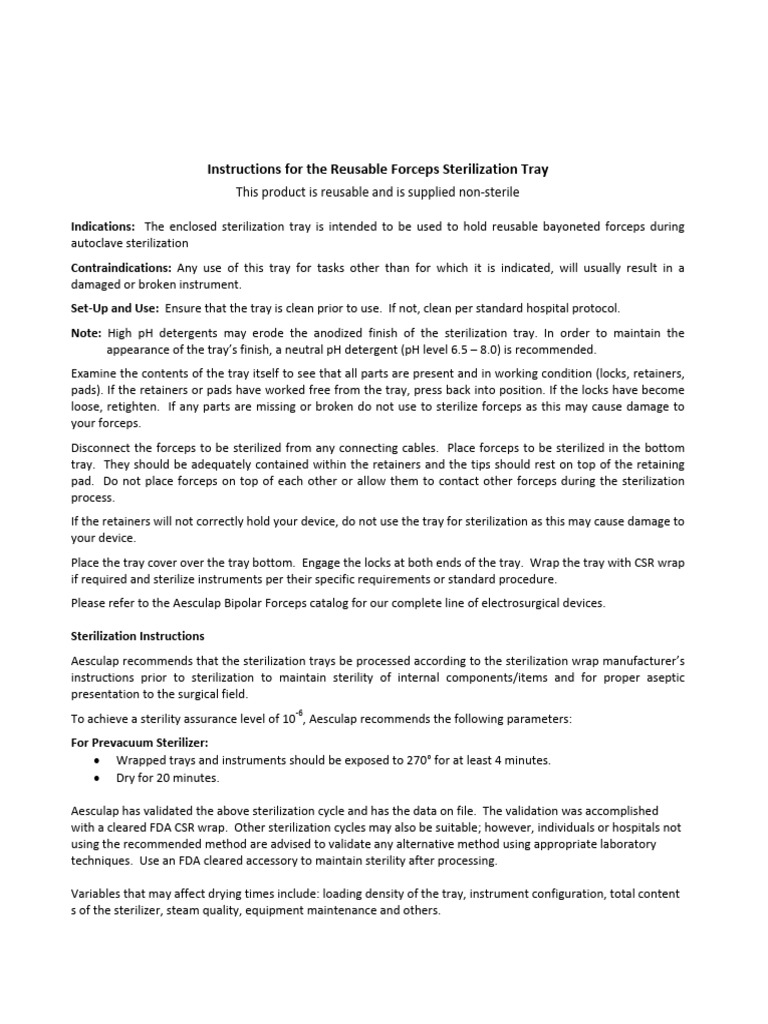 Reusable Forceps Sterilization Tray SOP-AIC-5001250 | PDF ...