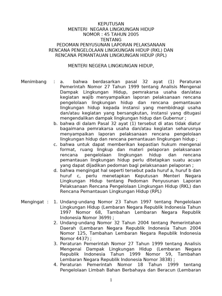 Pedoman Laporan RKL dan RPL 2005 | PDF