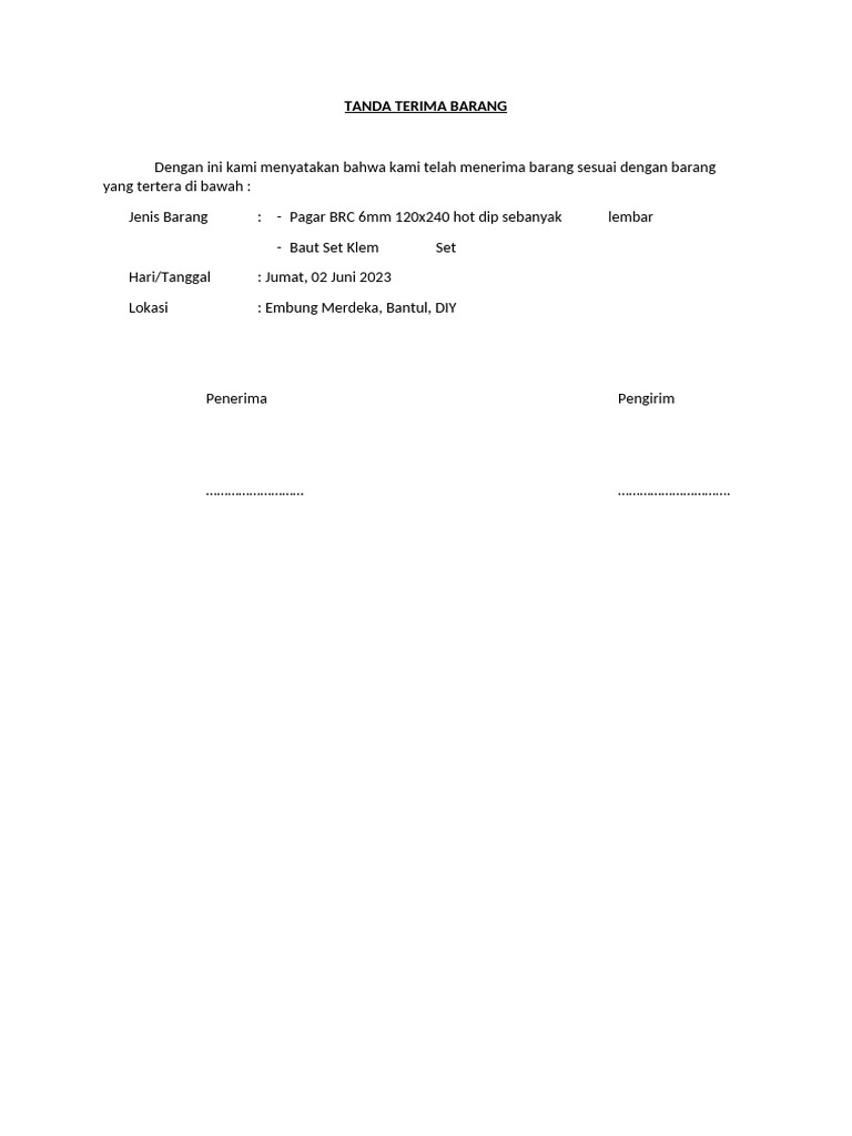 Tanda Terima Barang | PDF