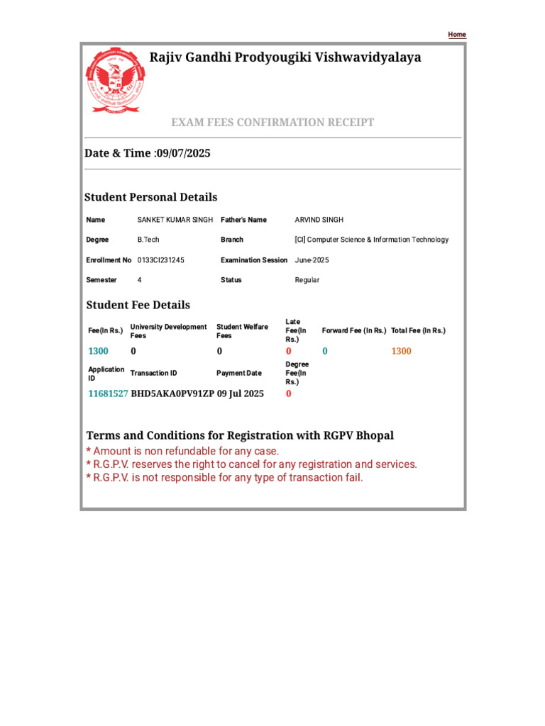 RGPV - Ac.in StudentLife ExamFees - Aspx | PDF