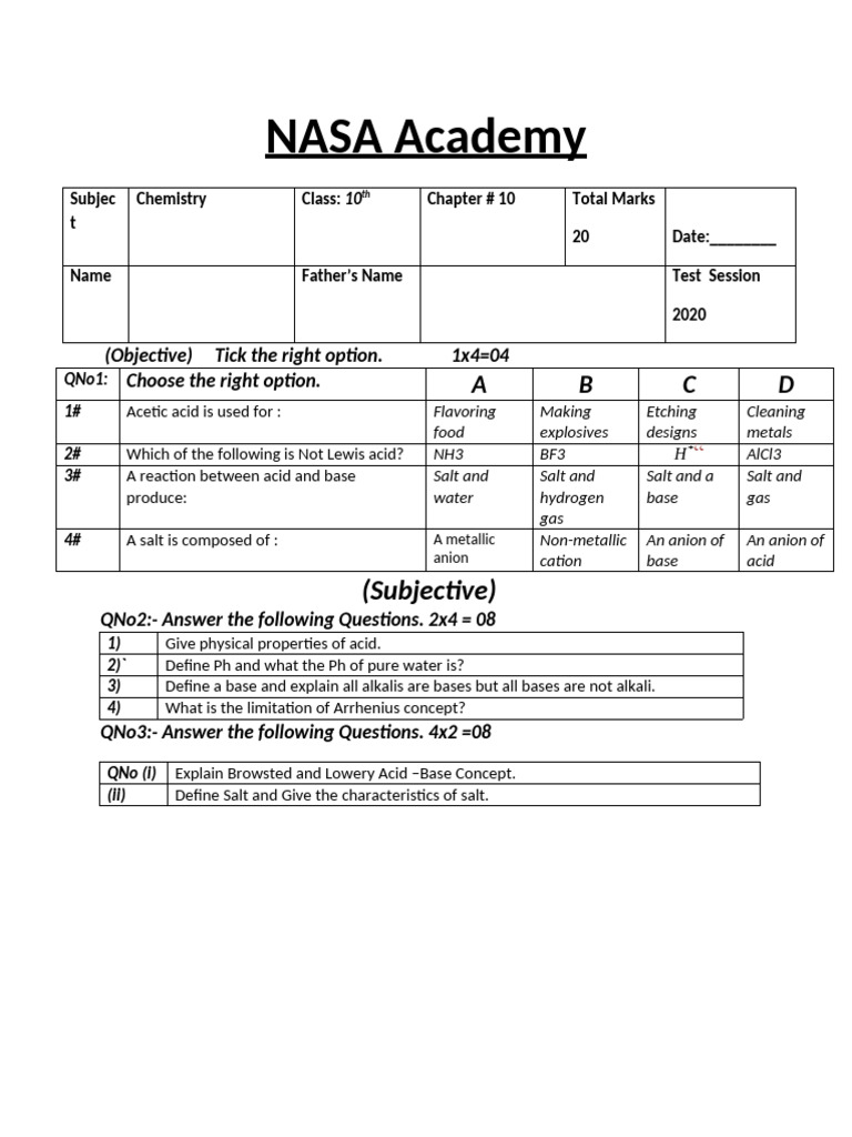 NASA Academy Class 10th Chap# 10 Chemistry | PDF