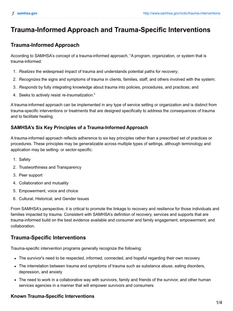 Samhsa Gov-Trauma-Informed Approach and Trauma-Specific Interventions | PDF | Psychological ...