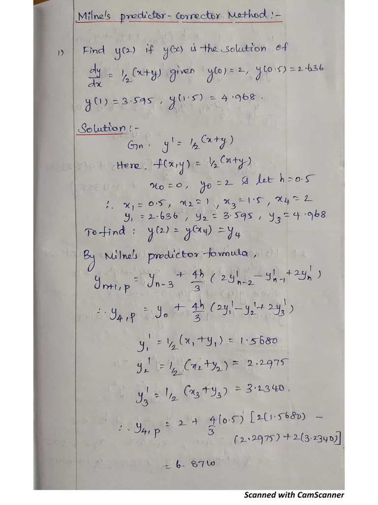 Milne's and Adam's Predictor Corrector Method Problems | PDF