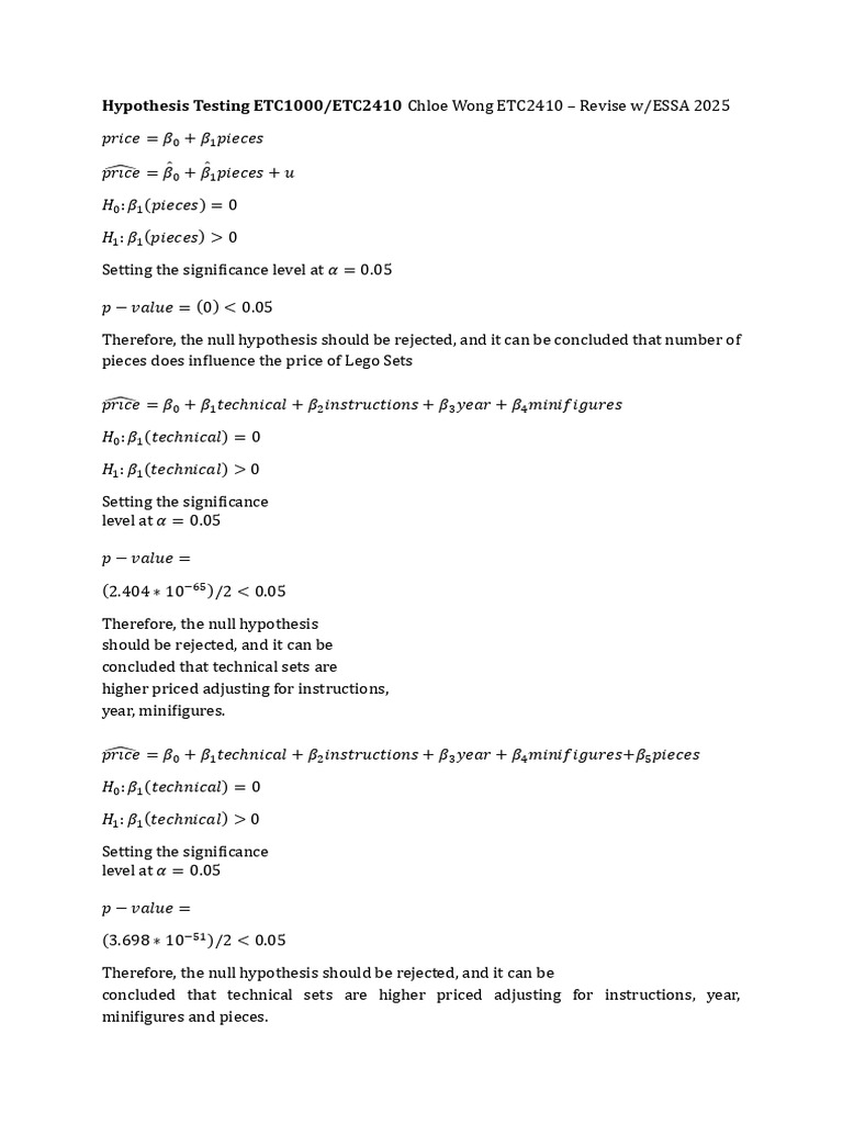 ETC2410 - Revise With ESSA 2025 Regression Equations and Hypothesis ...