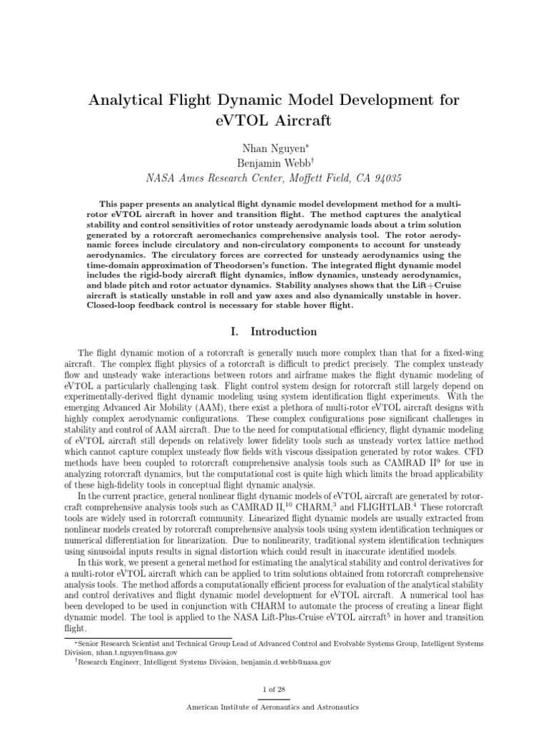 eVTOL Aircraft Flight Dynamics Model | PDF | Rotorcraft | Aircraft