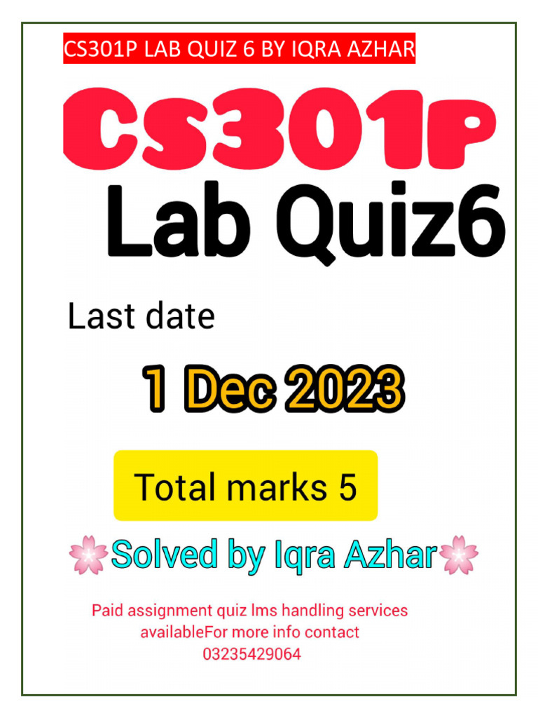 CS301P Lab Quiz 6 Solved by Iqra Azhar | PDF