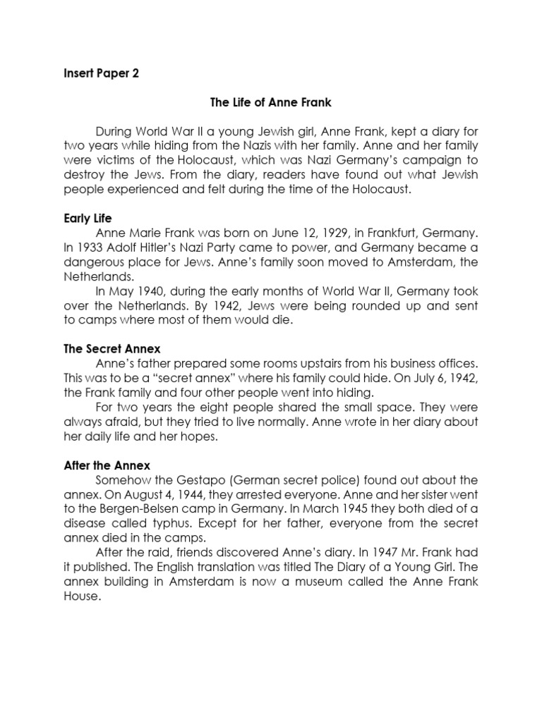 Anne Frank: A Life in Hiding | PDF