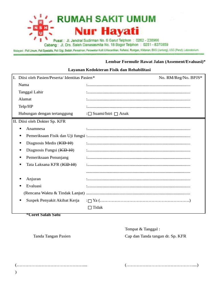 Lembar Formulir Rawat Jalan Sp. KFR | PDF