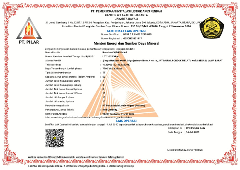Sertifikasi SLO Rosehan CH, DRS.M.ap | PDF