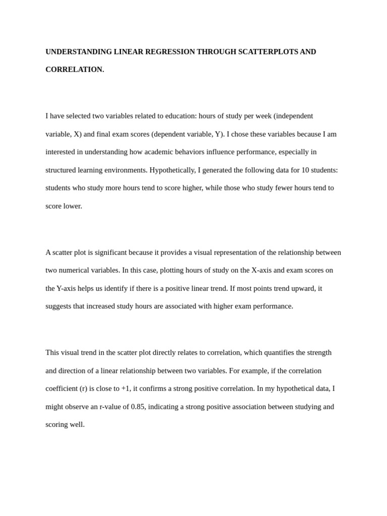 Understanding Linear Regression Through Scatterplots and Correlation | PDF