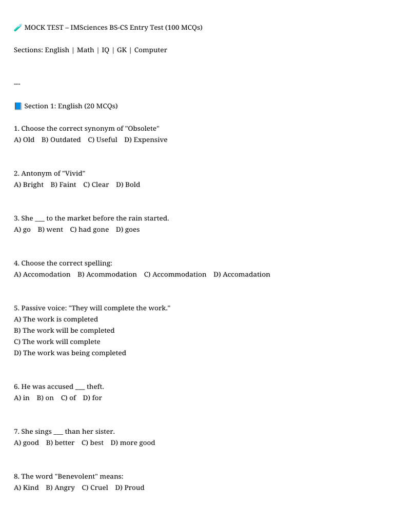 Full Mock Test Ims | PDF | Input/Output | Computer Hardware
