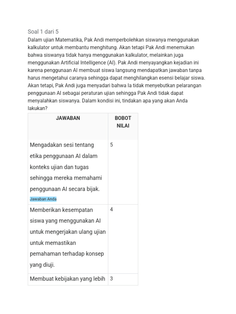 Etika Penggunaan AI dalam Ujian Matematika | PDF