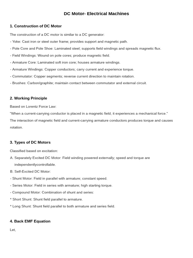 DC Motor Construction and Applications | PDF