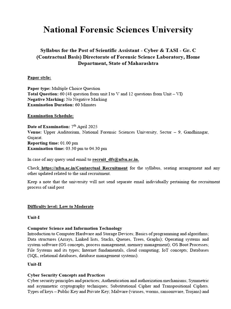 Syllabus for Scientific Assistant - Cyber & TASI | PDF | Digital ...