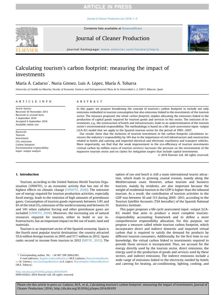 Journal of Cleaner Production: María A. Cadarso, Nuria G Omez, Luis A ...