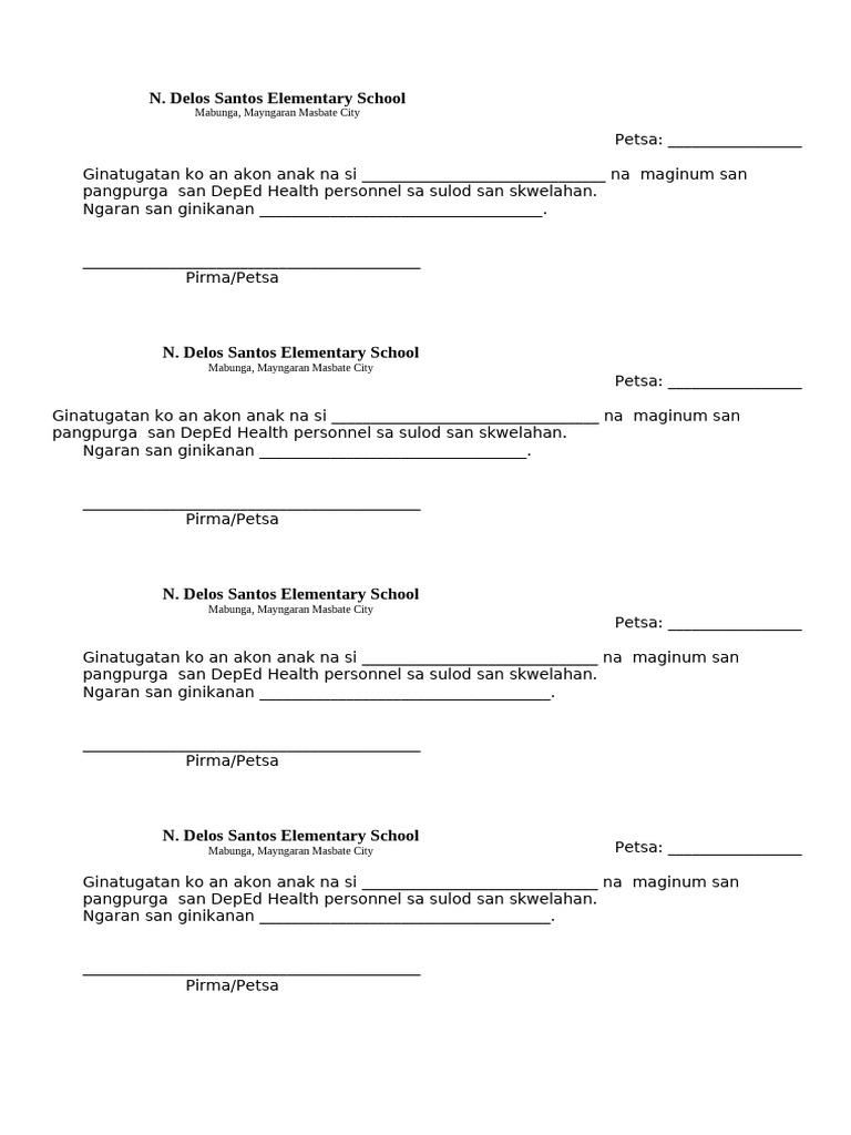 Deworming Consent Form for Students | PDF