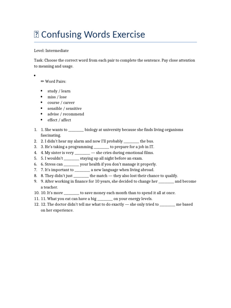 Confusing Words Exercise | PDF