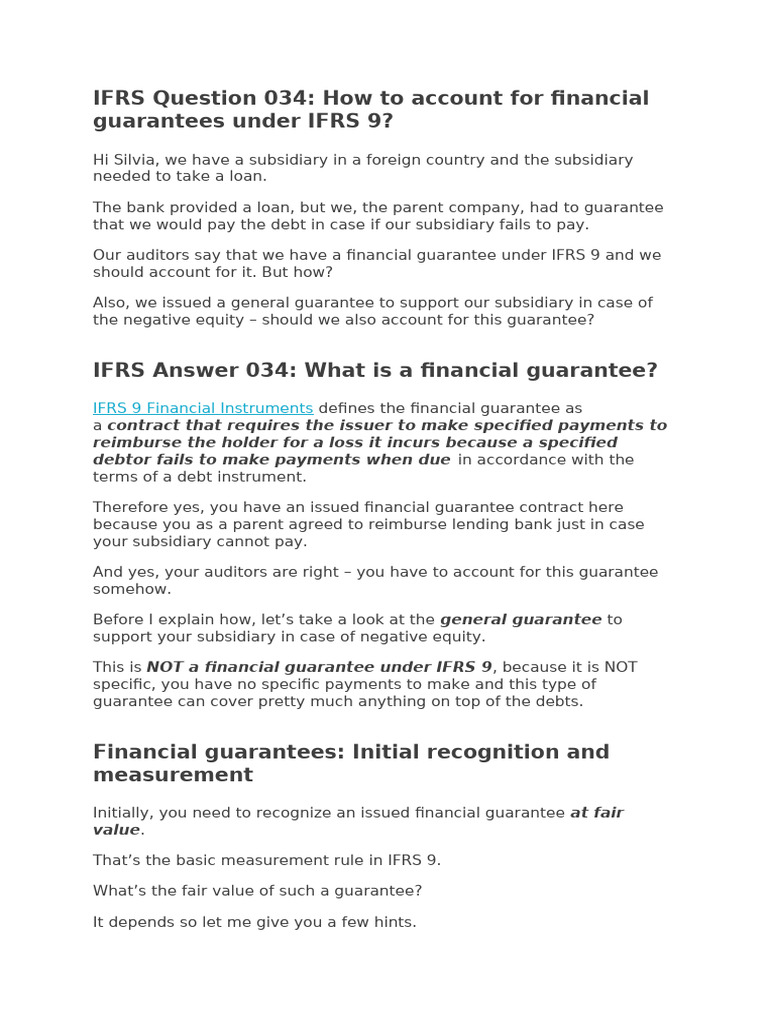 Accounting for Financial Guarantees IFRS 9 | PDF | Debits And Credits ...