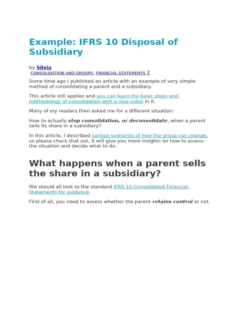 Ifrs 10 Disposal of Subsidiary | PDF | Debits And Credits | Goodwill ...