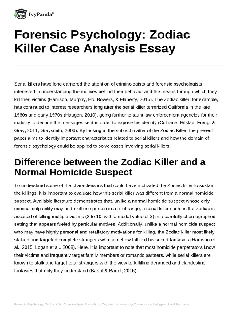 Forensic Analysis of the Zodiac Killer | PDF | Serial Killer | Psychology
