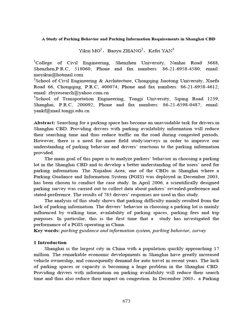 Parking Behavior Study in Shanghai CBD | PDF | Parking | Parking Lot