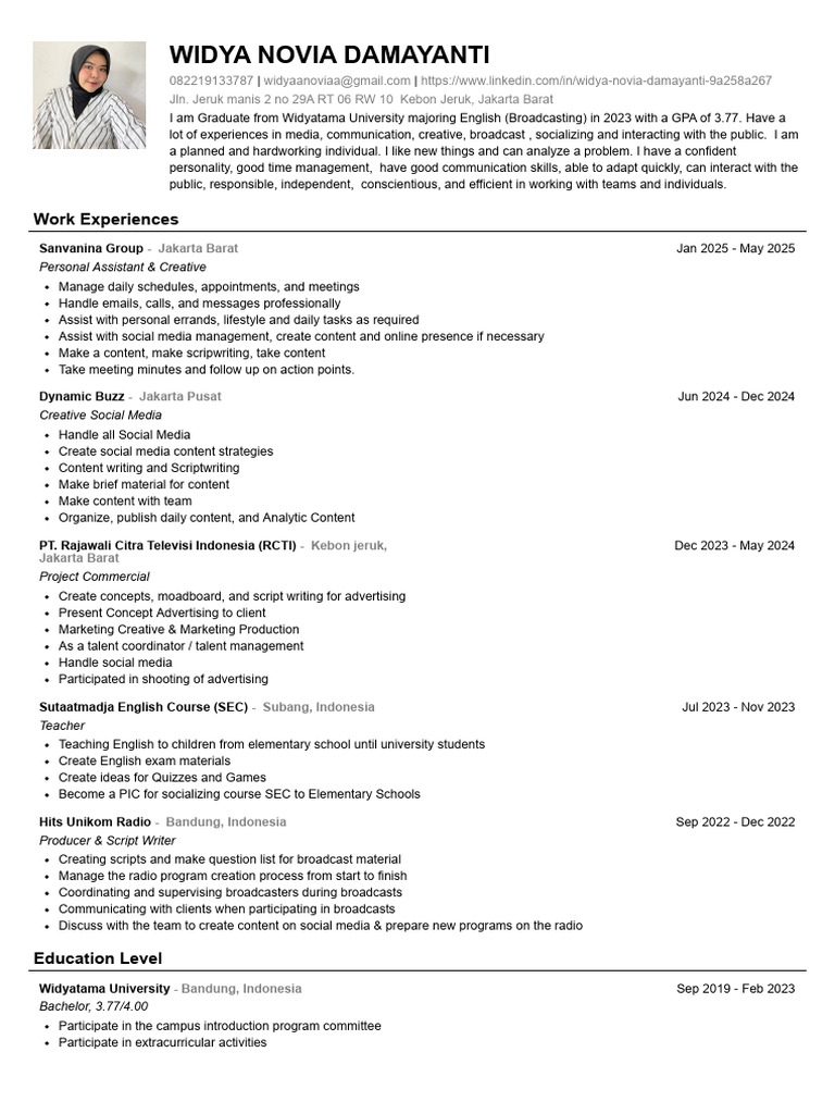 CV-Portofolio Widya Novia | PDF
