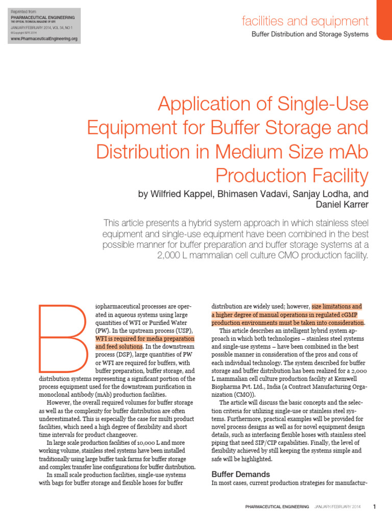 Application of Single-Use Equipment For Buffer Storage and Distribution ...