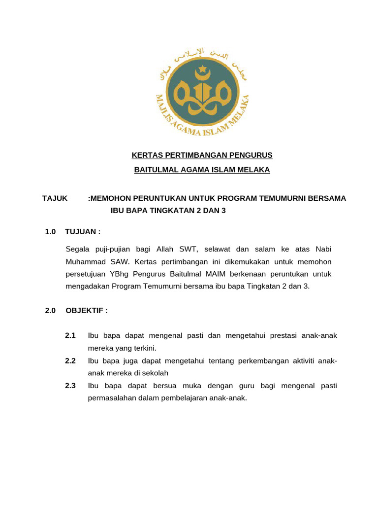 Kertas Pertimbangan Temumurni f2 f3 2024 | PDF