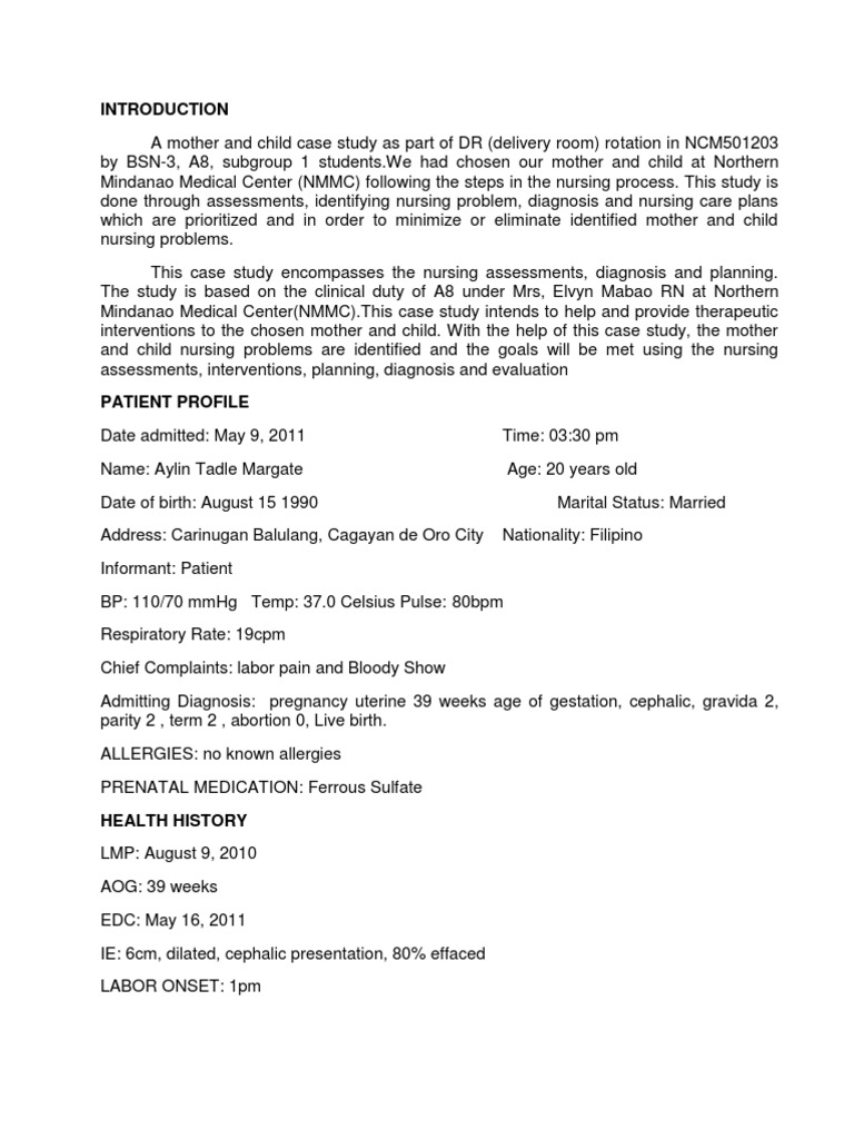 Ob Case Study Final | PDF | Childbirth | Pelvis