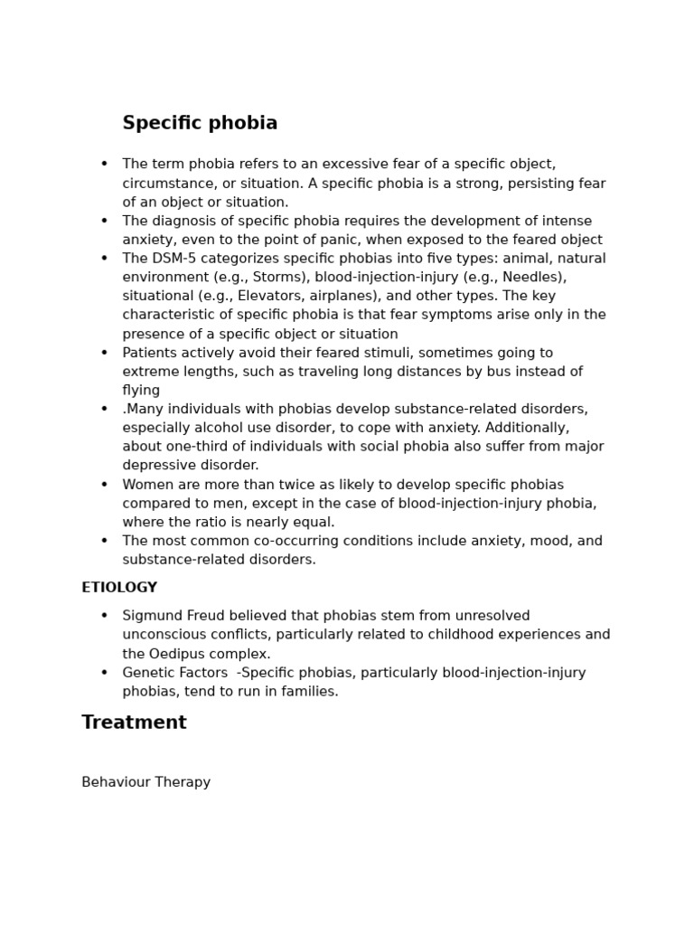 Understanding Specific Phobias: Types & Treatment | PDF
