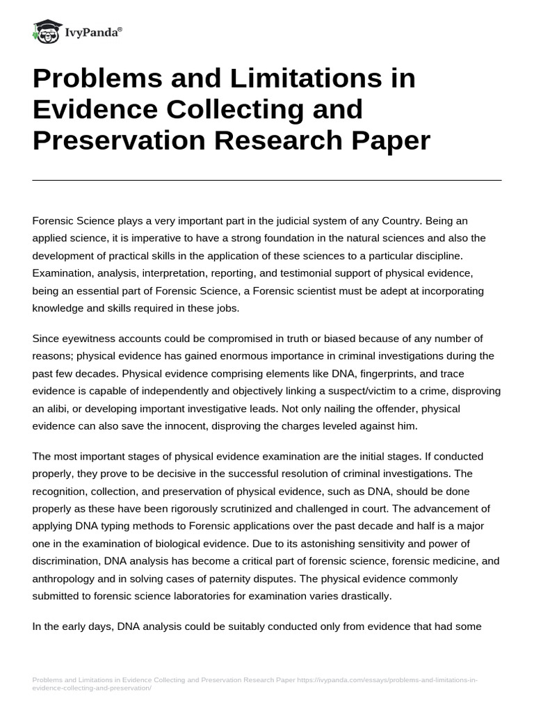 Problems and Limitations in Evidence Collecting and Preservation | PDF ...