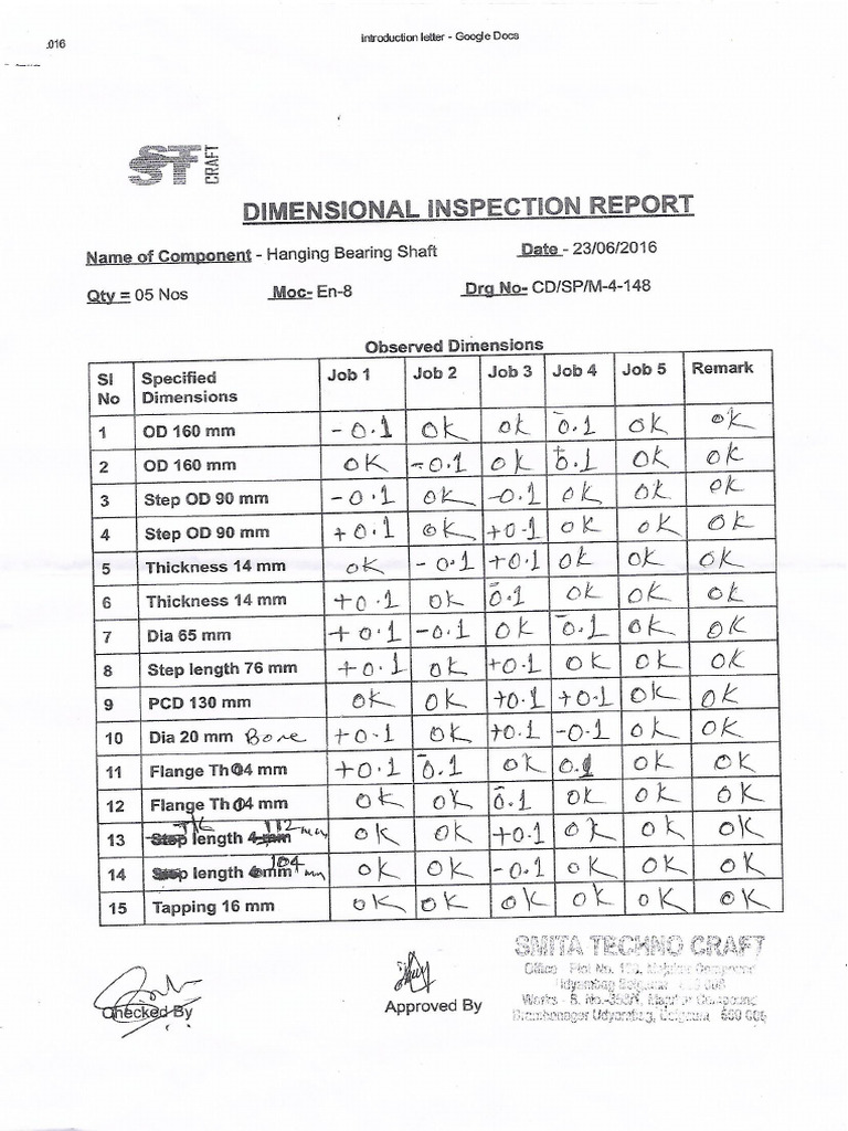 Inspection Report Hanging Shaft | PDF