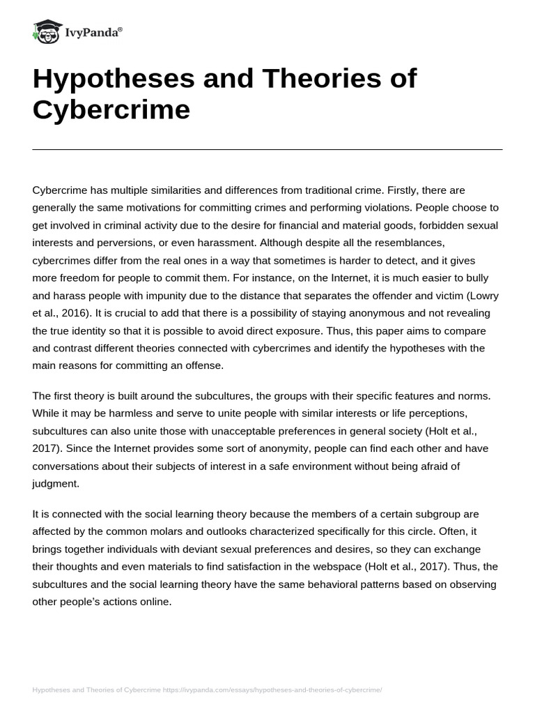 Hypotheses and Theories of Cybercrime | PDF | Crimes | Crime & Violence