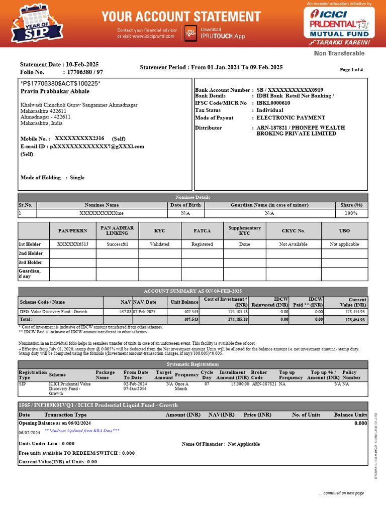 ICICI Prudential Value Discovery Fund Statement | PDF | Cheque | Banks