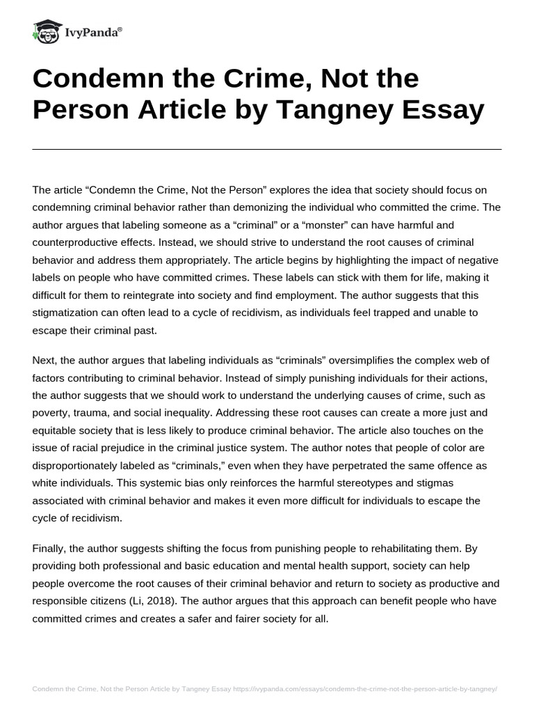 Condemn The Crime Not The Person Article by Tangney | PDF | Crimes ...