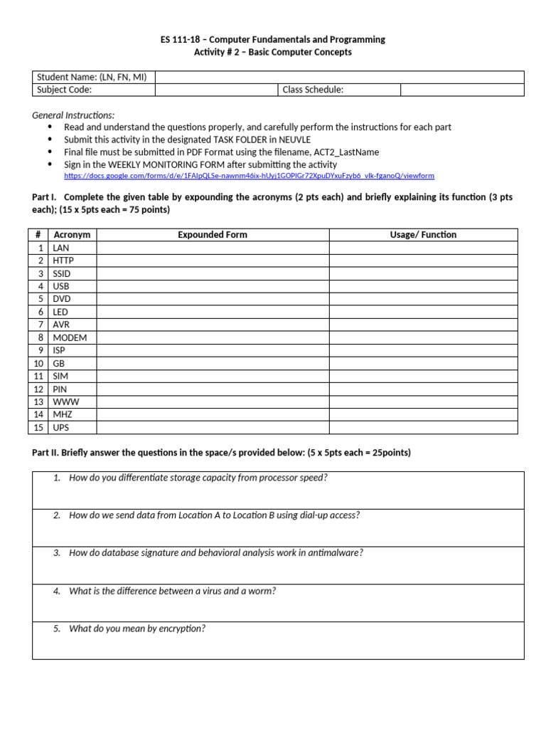 Es 111-18 Activity # 2 - Basic Computer Concepts | PDF