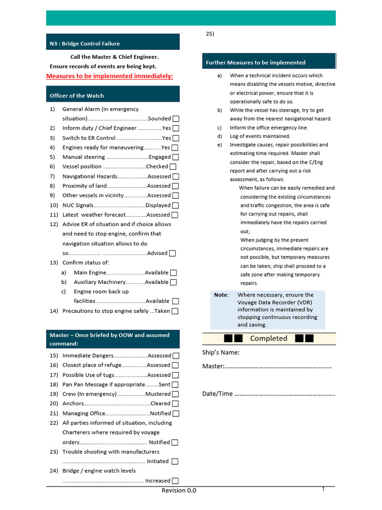 Bridge Control Failure Checklist | PDF | Maritime Incidents | Watercraft