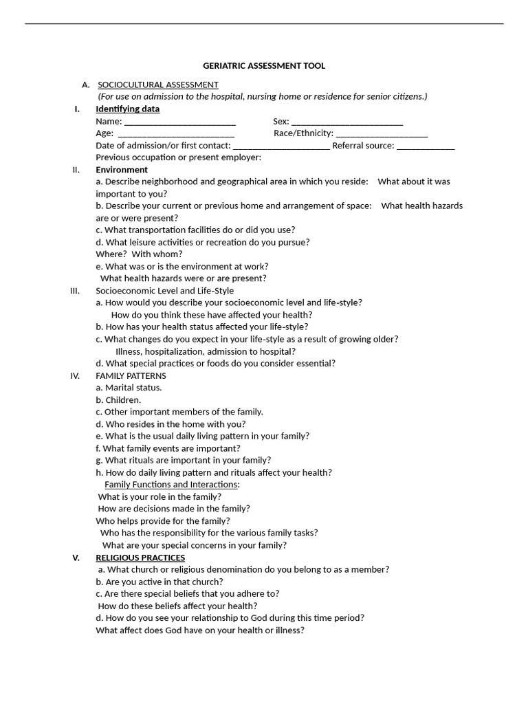 Geriatric Assessment Tool | PDF | Geriatrics | Social Psychology