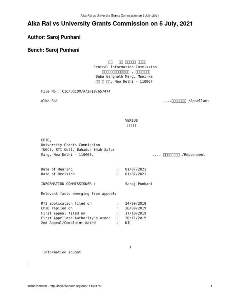 Alka Rai Vs University Grants Commission On 5 July 2021 | PDF | Public ...