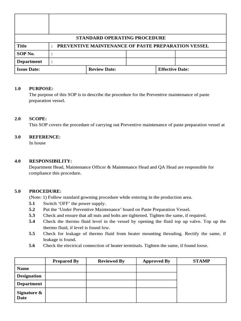 Preventive Maintenance SOP for Vessels | PDF | Equipment | Manufactured ...