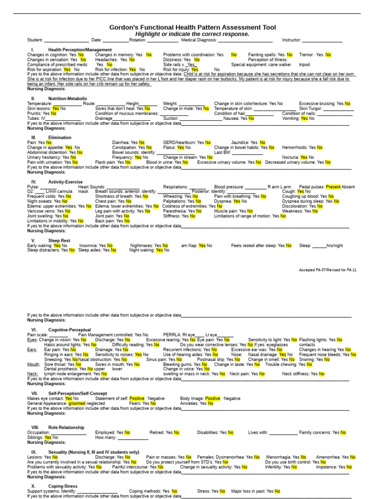 Gordans For Care Plan 1 | PDF | Edema | Sleep
