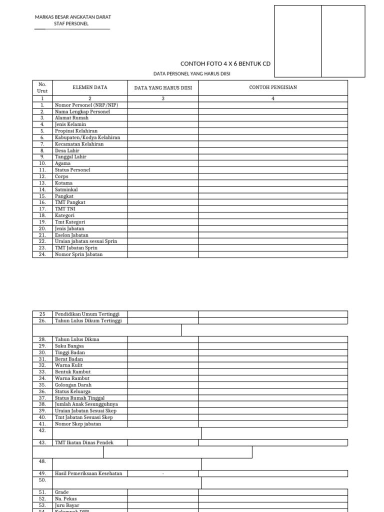 Martin Blanko Pengisian Data Personel Sisfopers Siswa | PDF