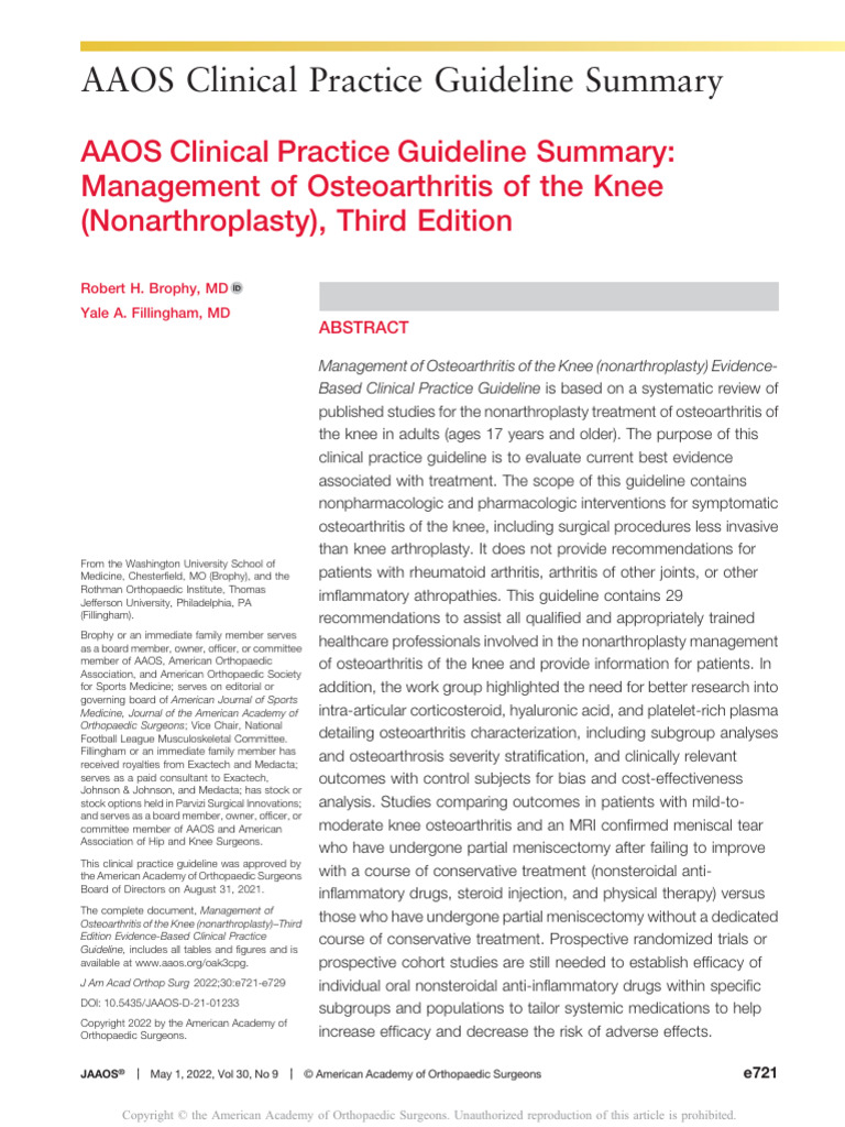 AAOS Clinical Practice Guideline Summary .10 | PDF | Osteoarthritis | Evidence Based Medicine