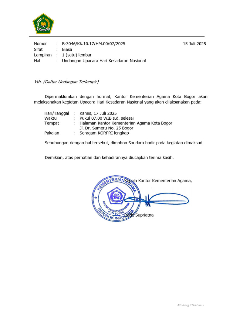 Surat Undangan Untuk Asn, 17-07-2025-2 | PDF