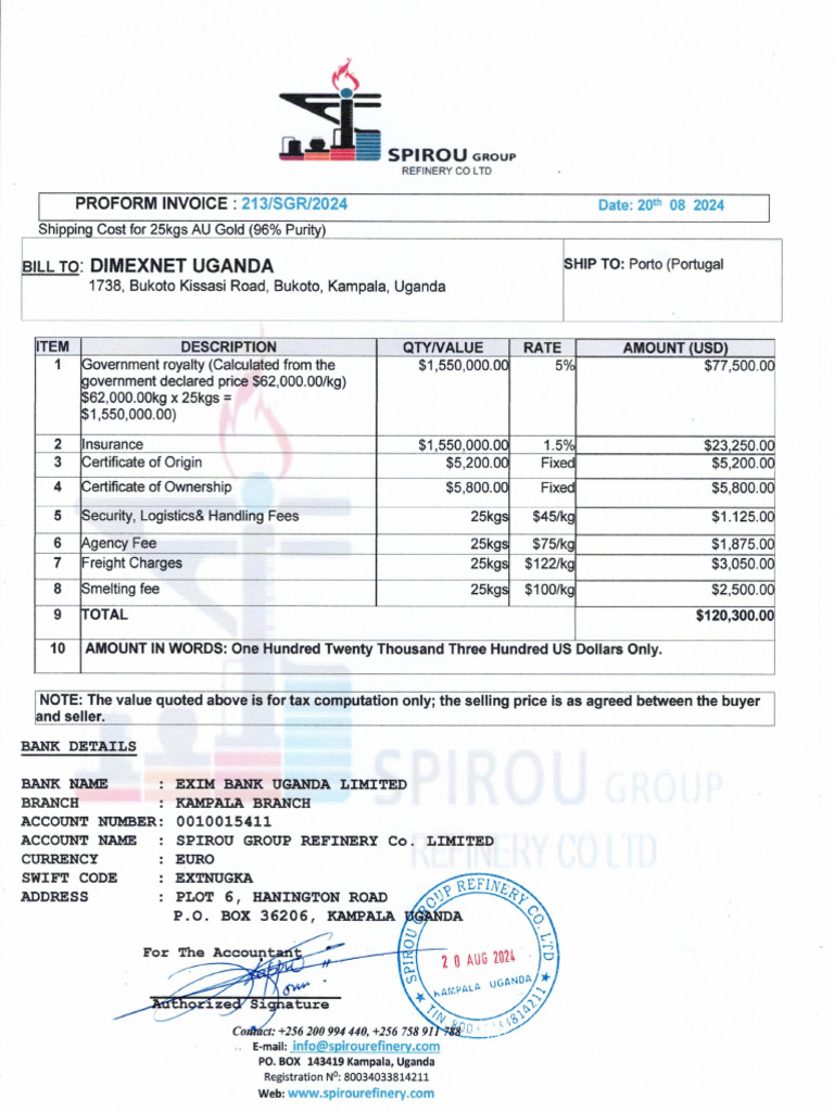 25kgs Invoice Dimexnet Uganda 20 Aug 24 | PDF
