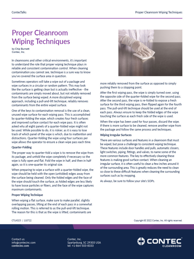 Cleanroom Wiping Techniques Guide | PDF