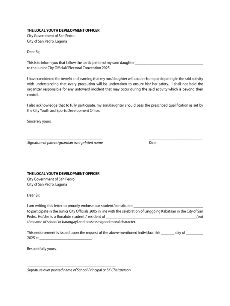 JCO Parent's Consent and Endorsement | PDF