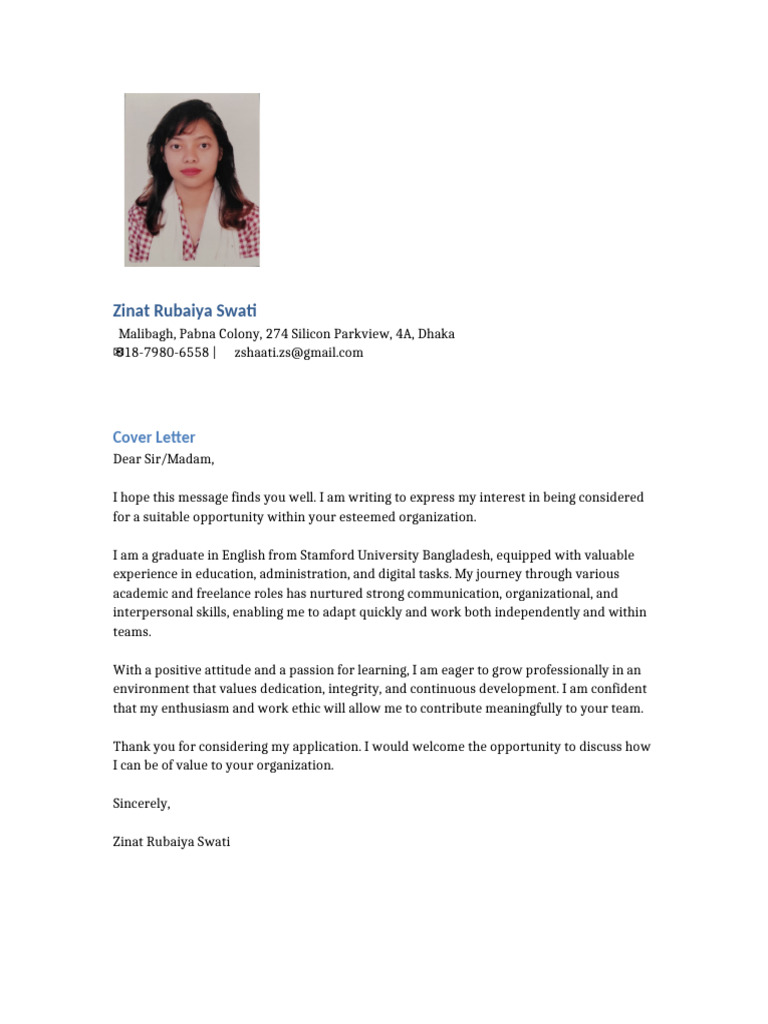Application from Zinat Rubaiya Swati | PDF | Teachers | Learning